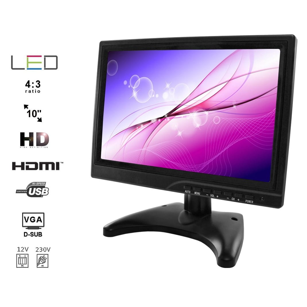 Monitor 10 cali VGA AV HDMI USB BNC 12V 230V axces
